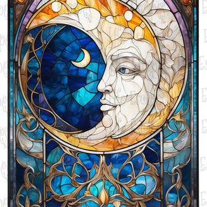 Printable Stained Glass Moon Clipart Bundle - Set #1, PNG, Commercial ...