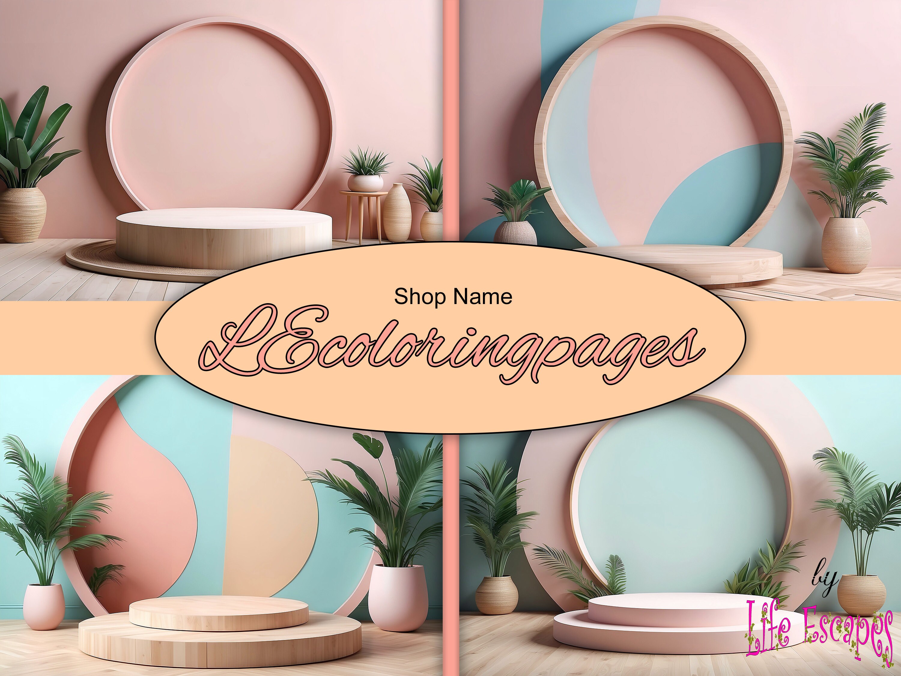 Round Pastel Virtual Staging Backgrounds, Digital Product Display ...