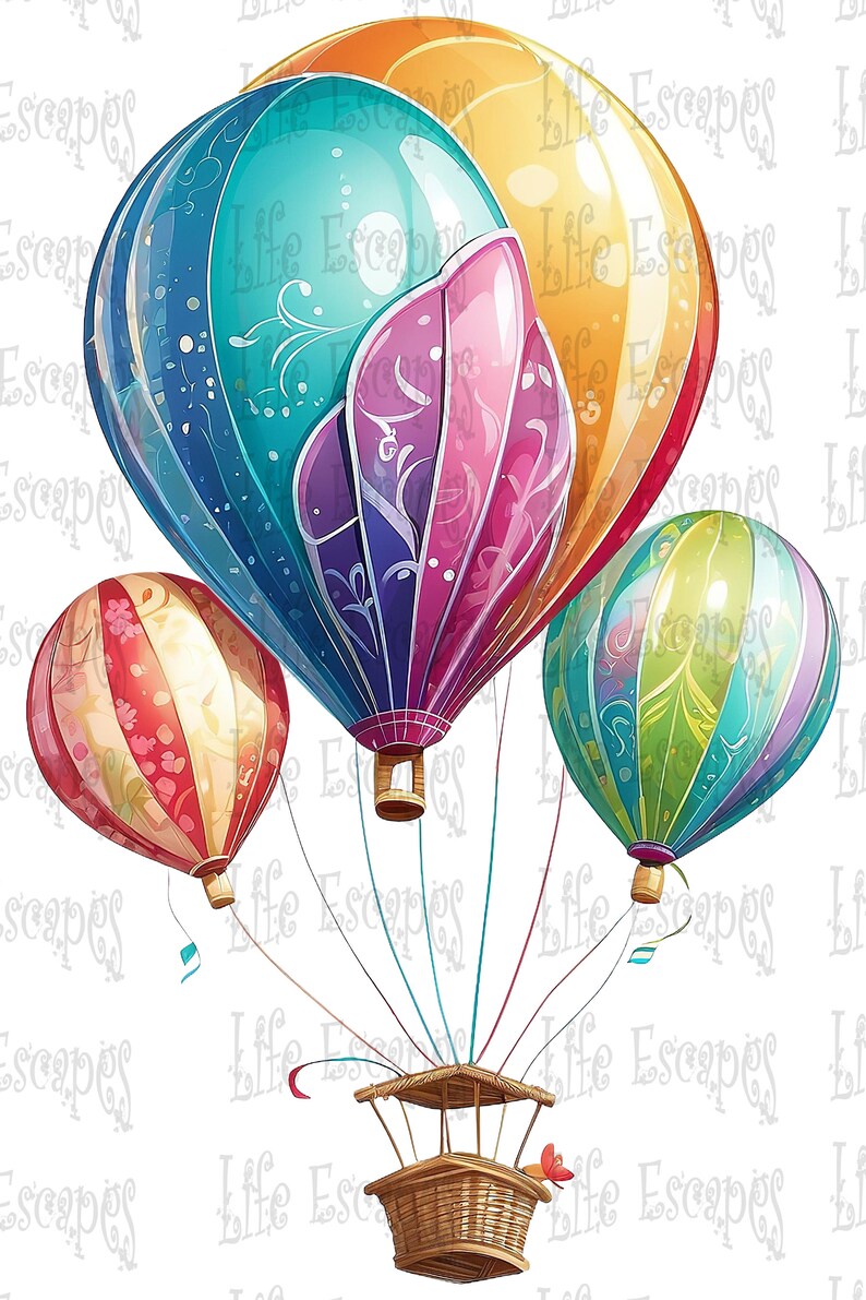 Colorful Hot Air Balloon Clipart Set, 8 Digital PNG Files, Commercial ...