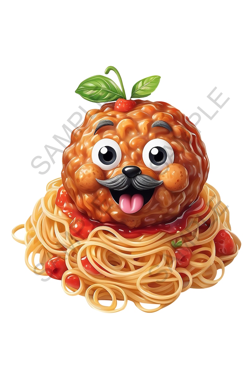 Spaghetti and Meatball Clipart Set, Cute Pasta Characters, Digital PNG ...