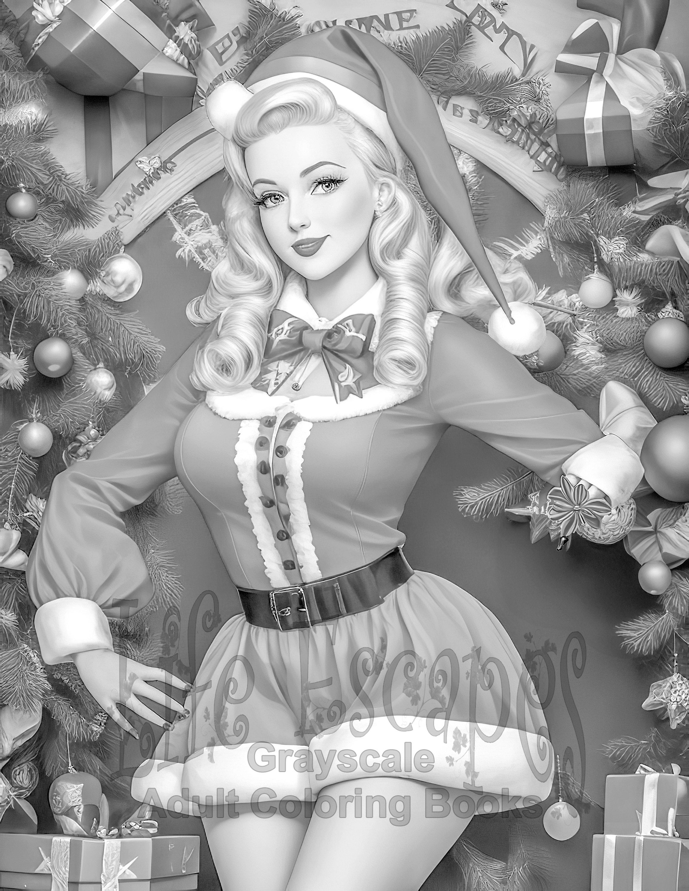 Pinup Christmas 10 Grayscale Coloring Pages Instant Download - Etsy