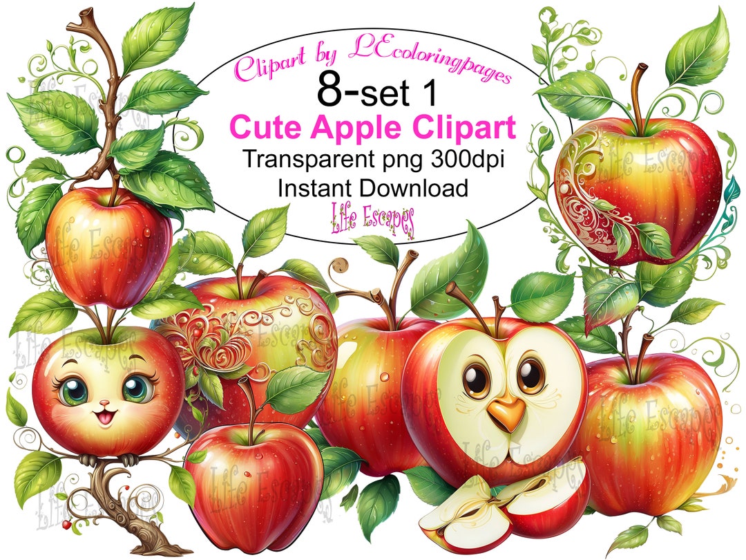 Printable Apple Clipart Bundle - Set #1, PNG, Commercial Use, Digital ...