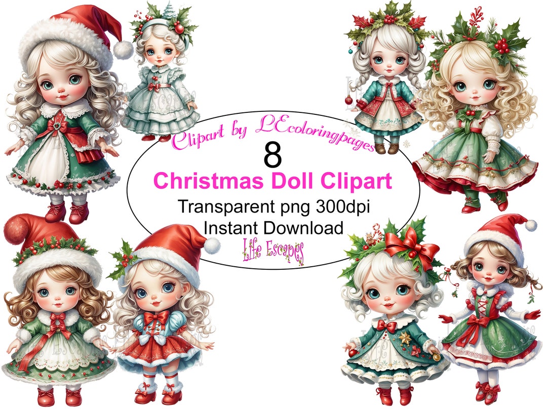 Printable Christmas Dolls Clipart Set - Set #1, PNG, Commercial Use ...