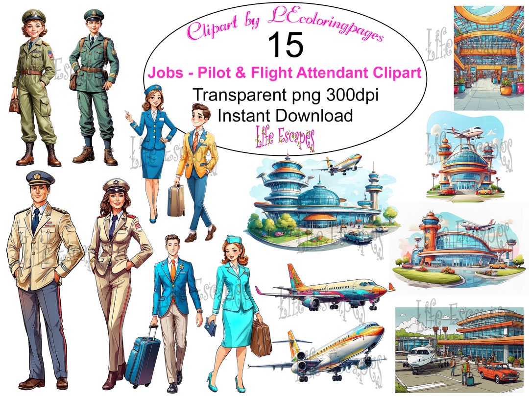 Pilot and Flight Attendant Clipart, Teacher Resource, Digital Download ...