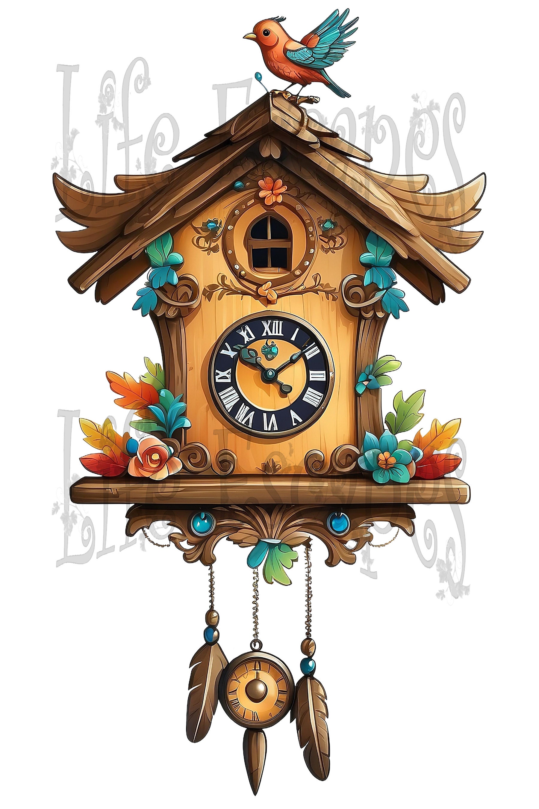 Printable Floral Cuckoo Clock Clipart Bundle - Set #3, PNG, Commercial ...
