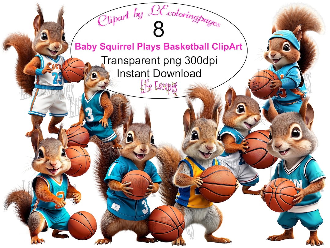 Baby Squirrel Basketball Clipart, Cute Sports Animals, Kids ...