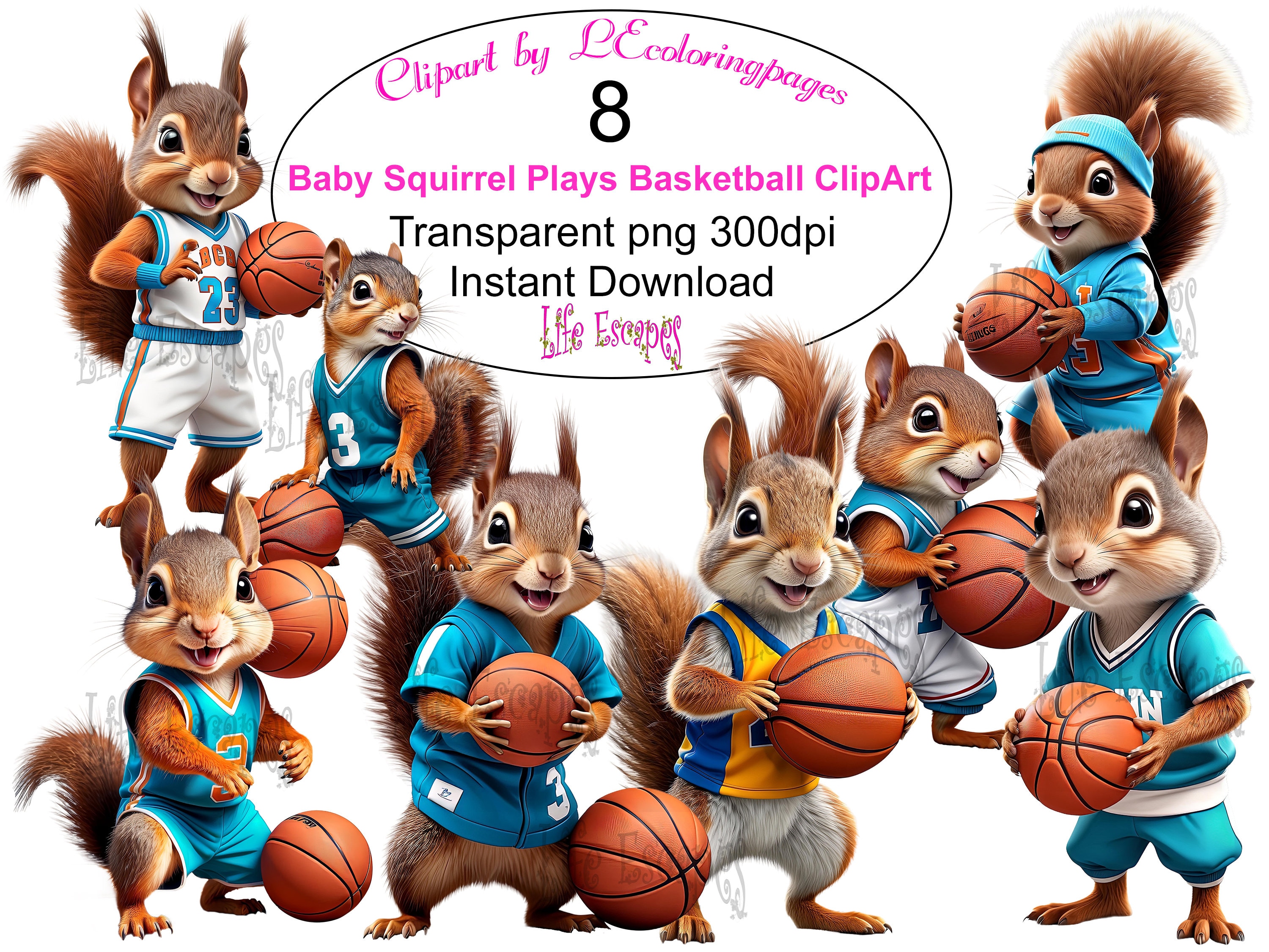 Baby Squirrel Basketball Clipart, Sports Animals PNG (commercial Use ...
