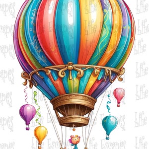Colorful Hot Air Balloon Clipart Set, 8 Digital PNG Files, Commercial ...