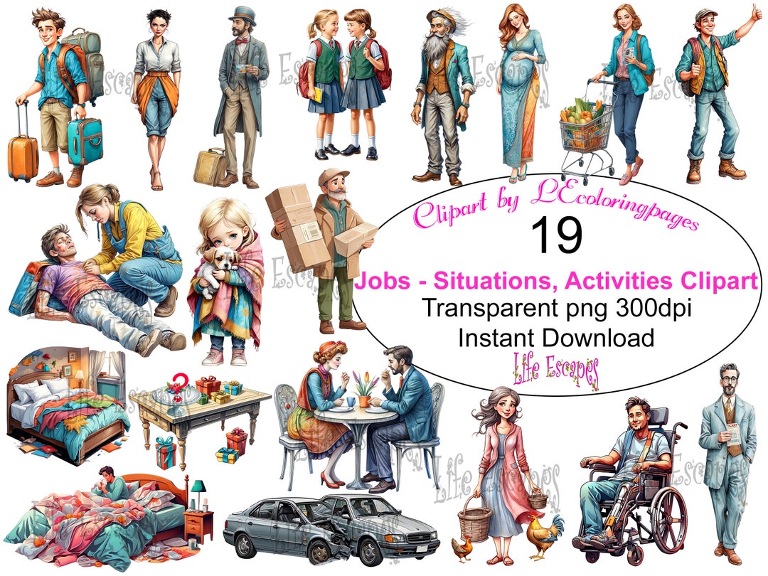 Teacher Clipart Set, Situations for Jobs, Teacher Resources, Classroom ...