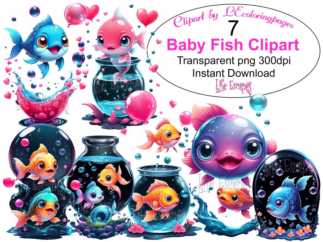 Cute Baby Fish Clipart Set, Colorful Aquarium Fishes Printable, Cartoon ...