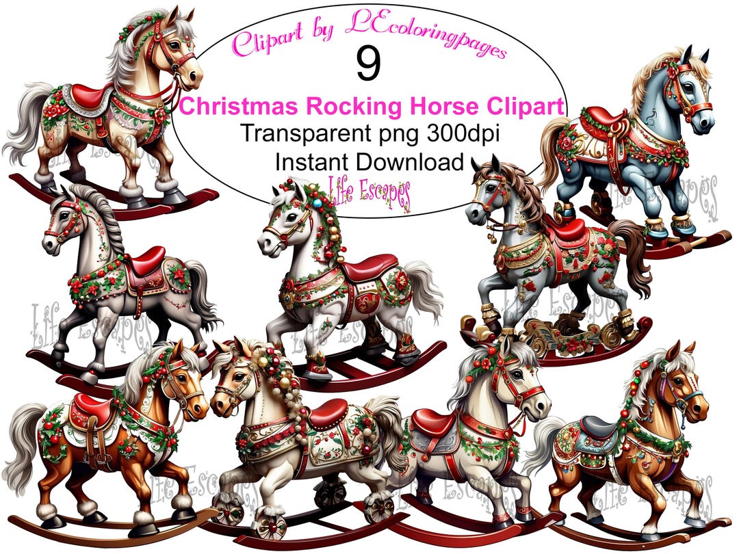 Christmas Rocking Horse Clipart Set 9 Transparent PNG 300dpi Commercial ...