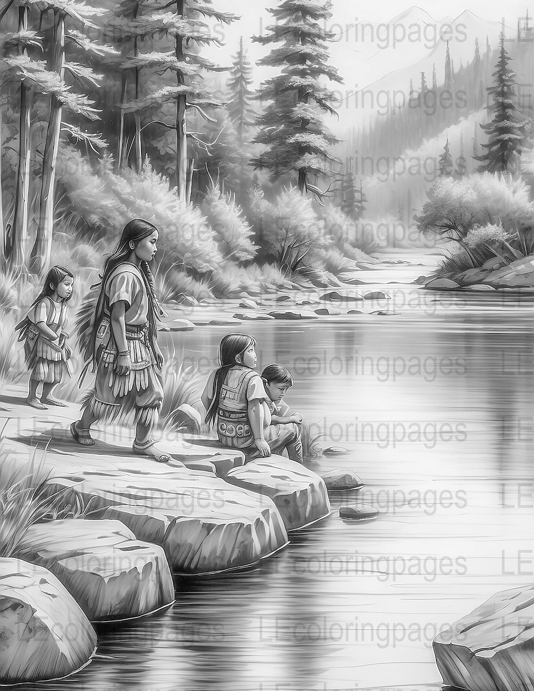 Grayscale Coloring Pages for Adults, Scenic Nature Art, Art Therapy ...