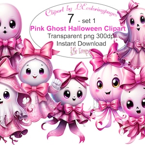 Pink Ghost Halloween Clipart Set, Cute Spooky Digital Art, Commercial ...