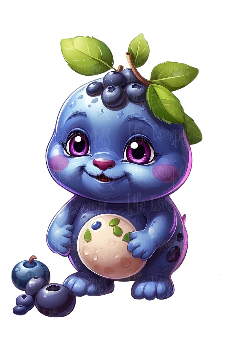 Cute Blueberry Characters Clipart, Whimsical Fruit Illustrations ...