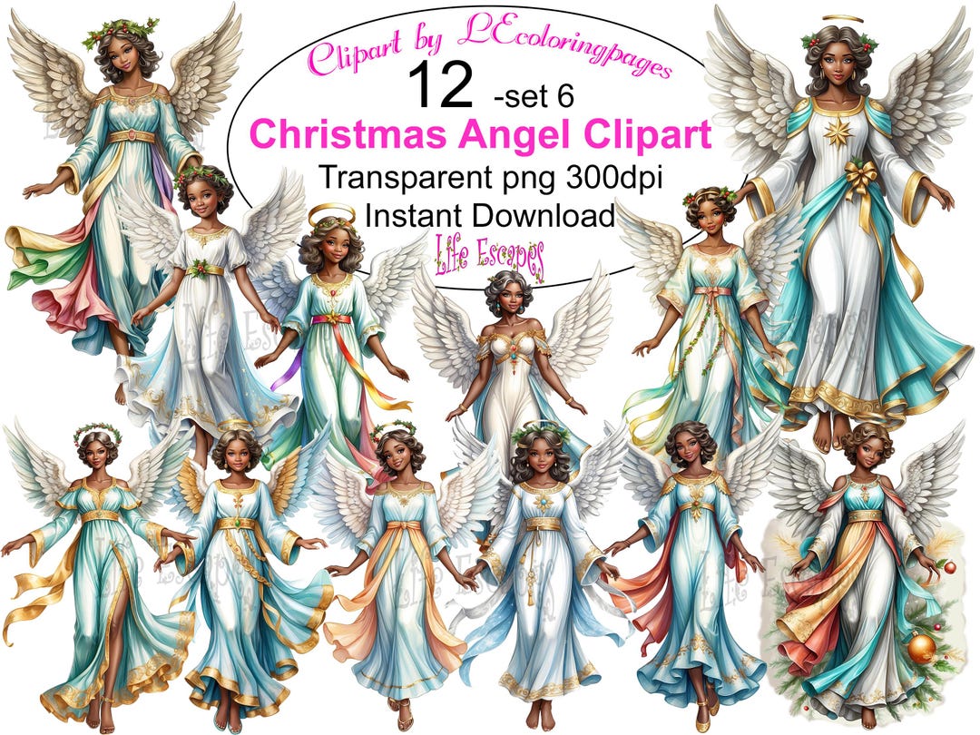 Christmas Angel Clipart Set, 12 Transparent PNG Clipart, 300dpi Instant ...