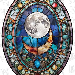 Printable Stained Glass Moon Clipart Bundle - Set #1, PNG, Commercial ...