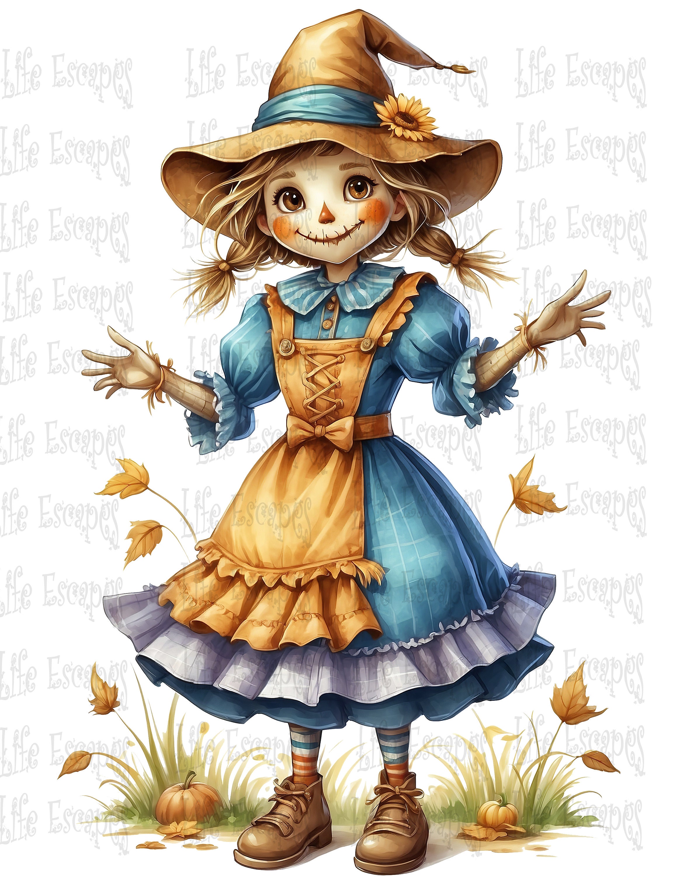 Printable Cute Scarecrow Girls Clipart Set Set 1 PNG - Etsy