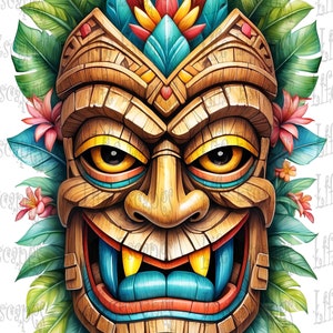 Tiki Mask Clipart Set, Tropical Hawaiian Polynesian Cultural Art ...