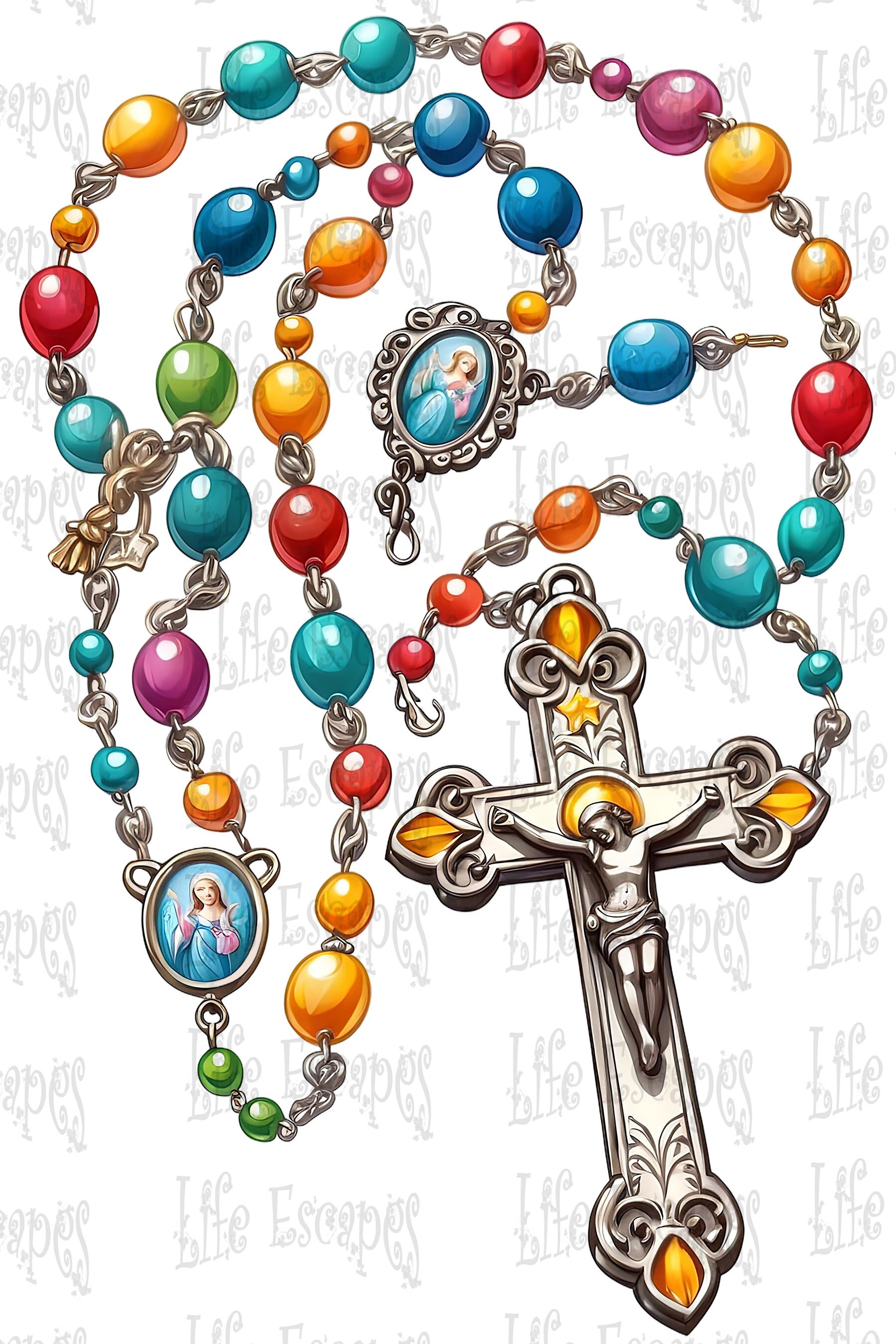 Catholic Rosary Bead Clipart Set, Colorful Prayer Beads (digital ...