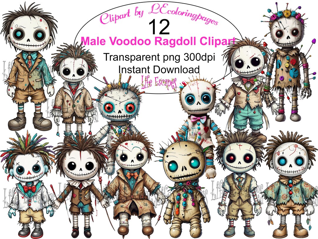 12 Male Voodoo Ragdoll Clipart Transparent PNG 300dpi Instant Download ...