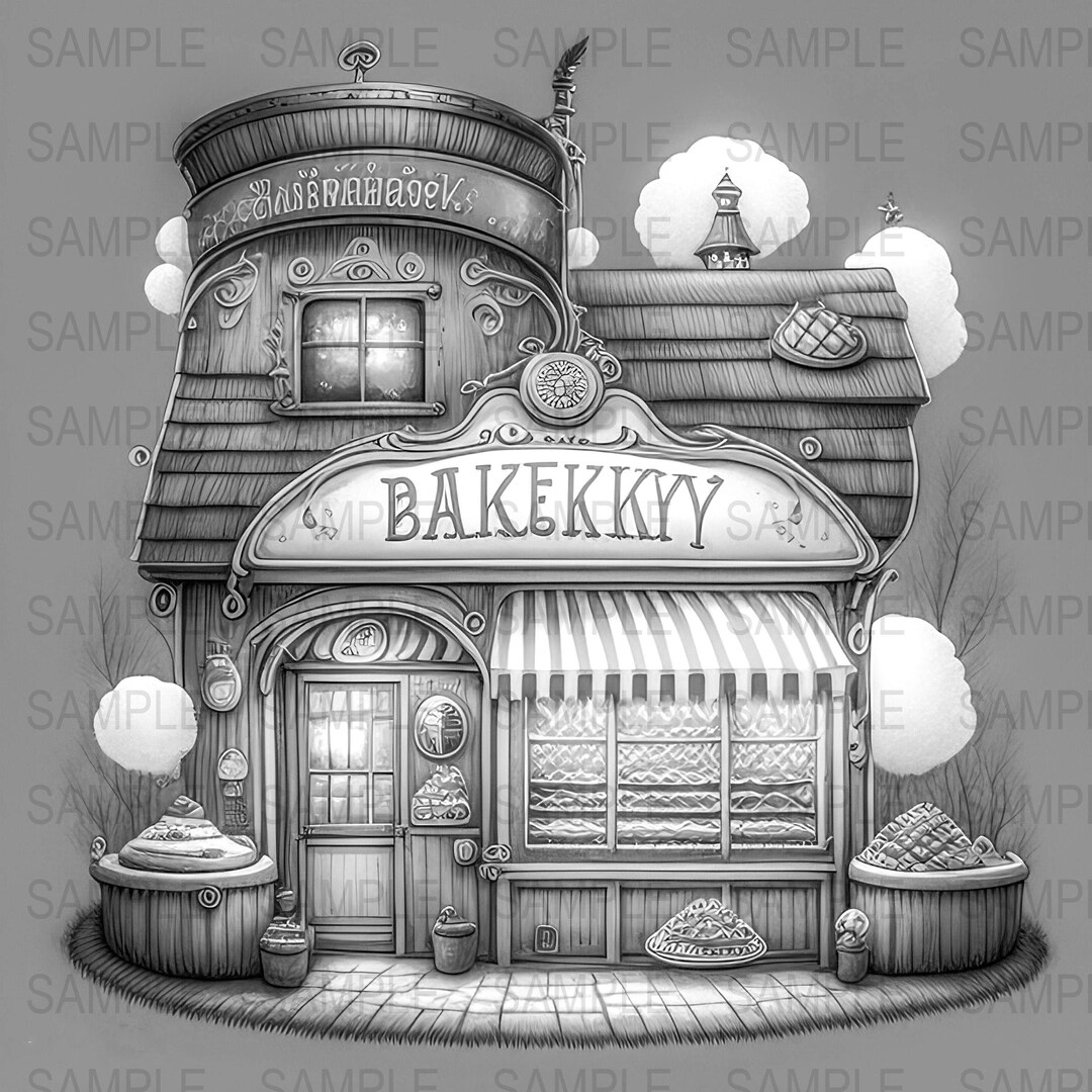 Printable Adult Coloring Page, 3D Whimsical Bakery - 8x8" Printable ...