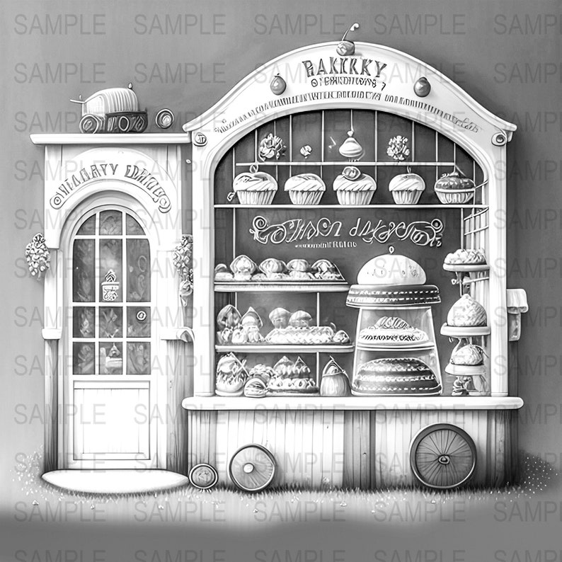 Printable Adult Coloring Page, 3D Whimsical Bakery 8x8 Printable ...