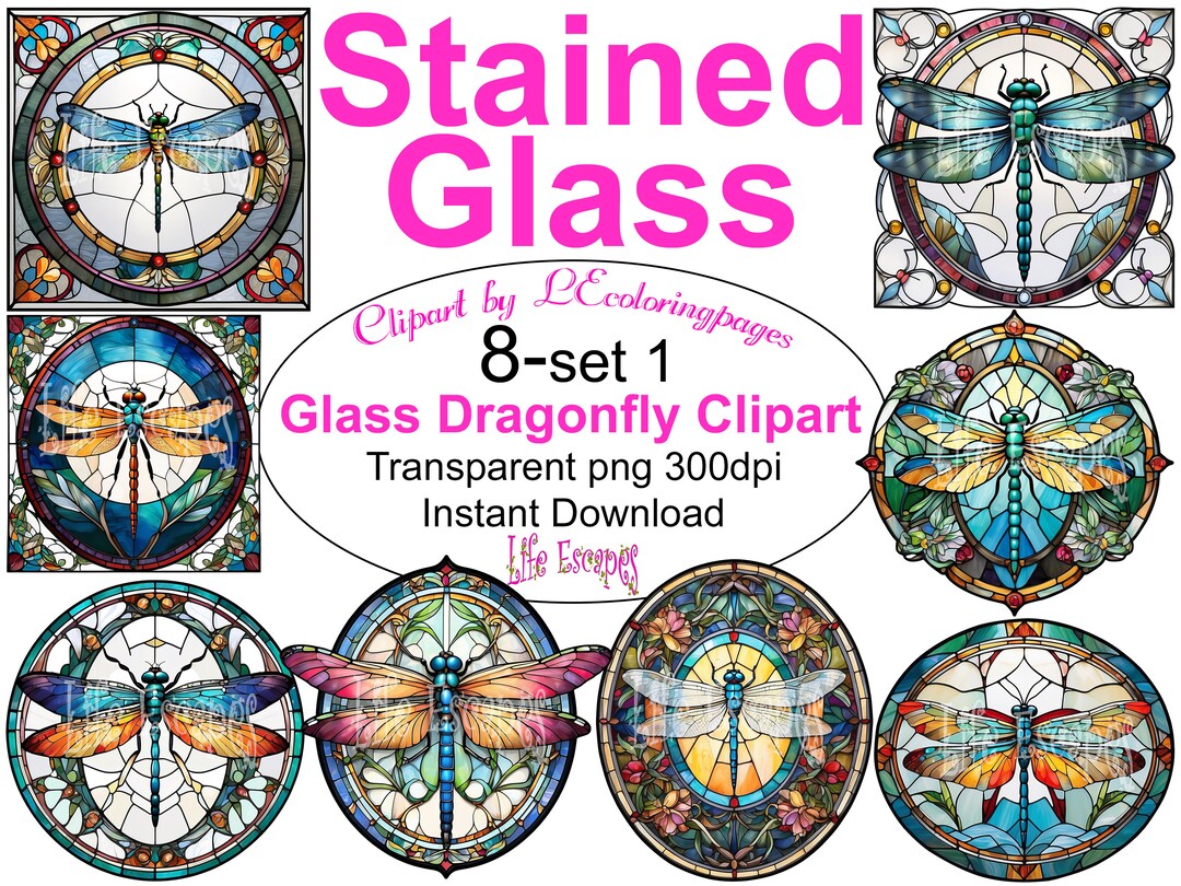 Printable Stained Glass Dragonfly Clipart Bundle - Set #1, PNG ...