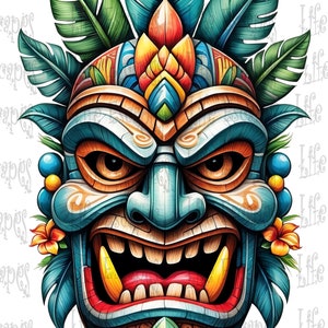 Tiki Mask Clipart Set, Tropical Hawaiian Polynesian Cultural Art ...