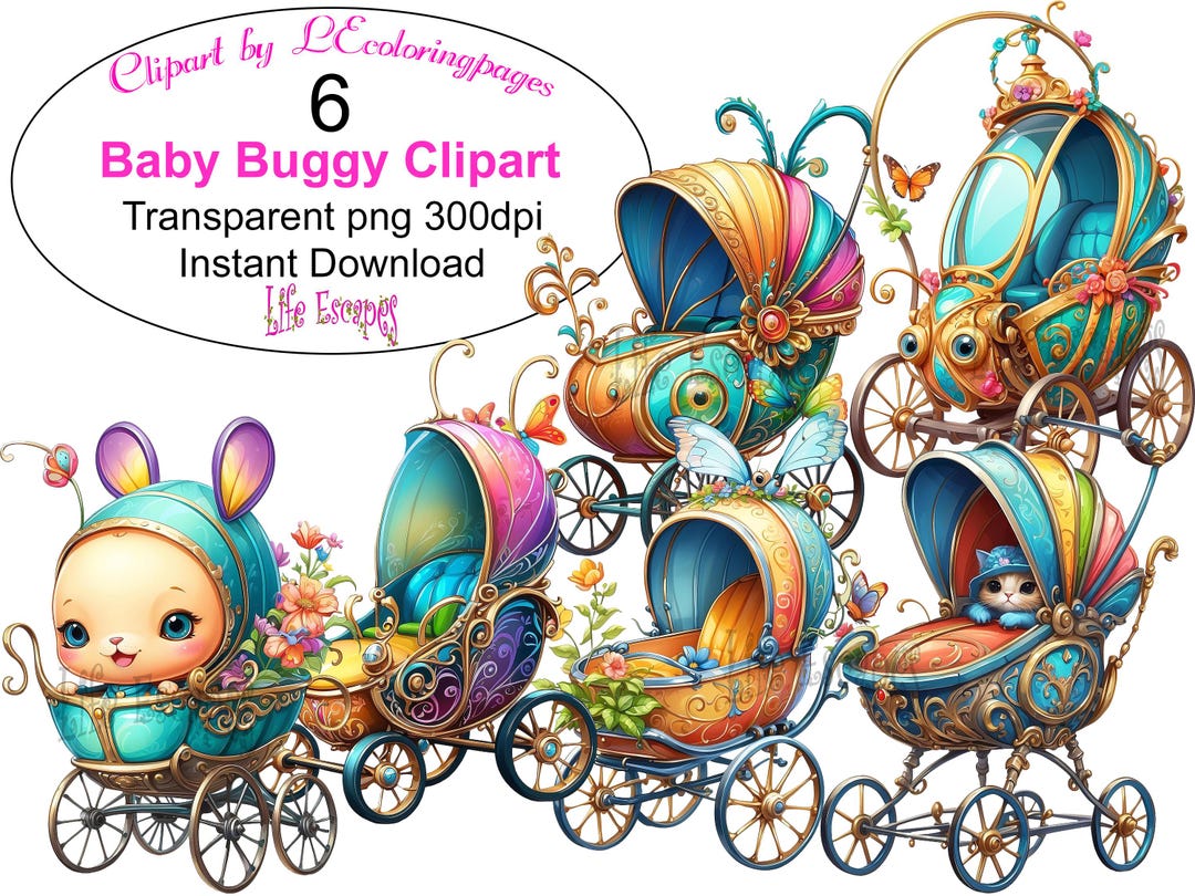 Baby Buggy Clipart Set 6 Designs Transparent PNG 300dpi Digital ...