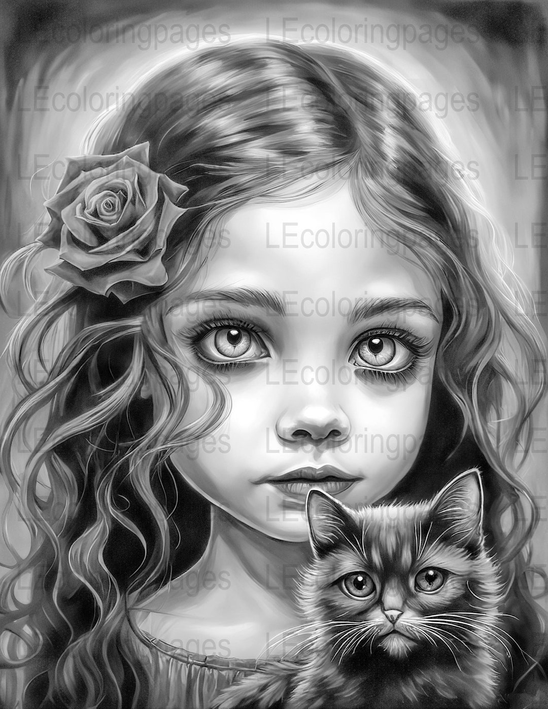 Gothic Cat Girl Grayscale Coloring Page for Adults #74 - Instant ...