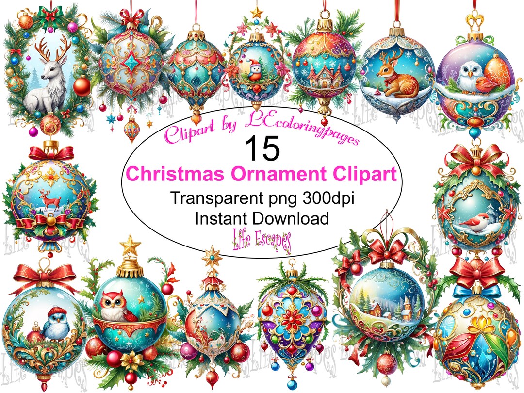 Printable Christmas Ornaments Clipart Set - Set #1, PNG, Commercial Use ...