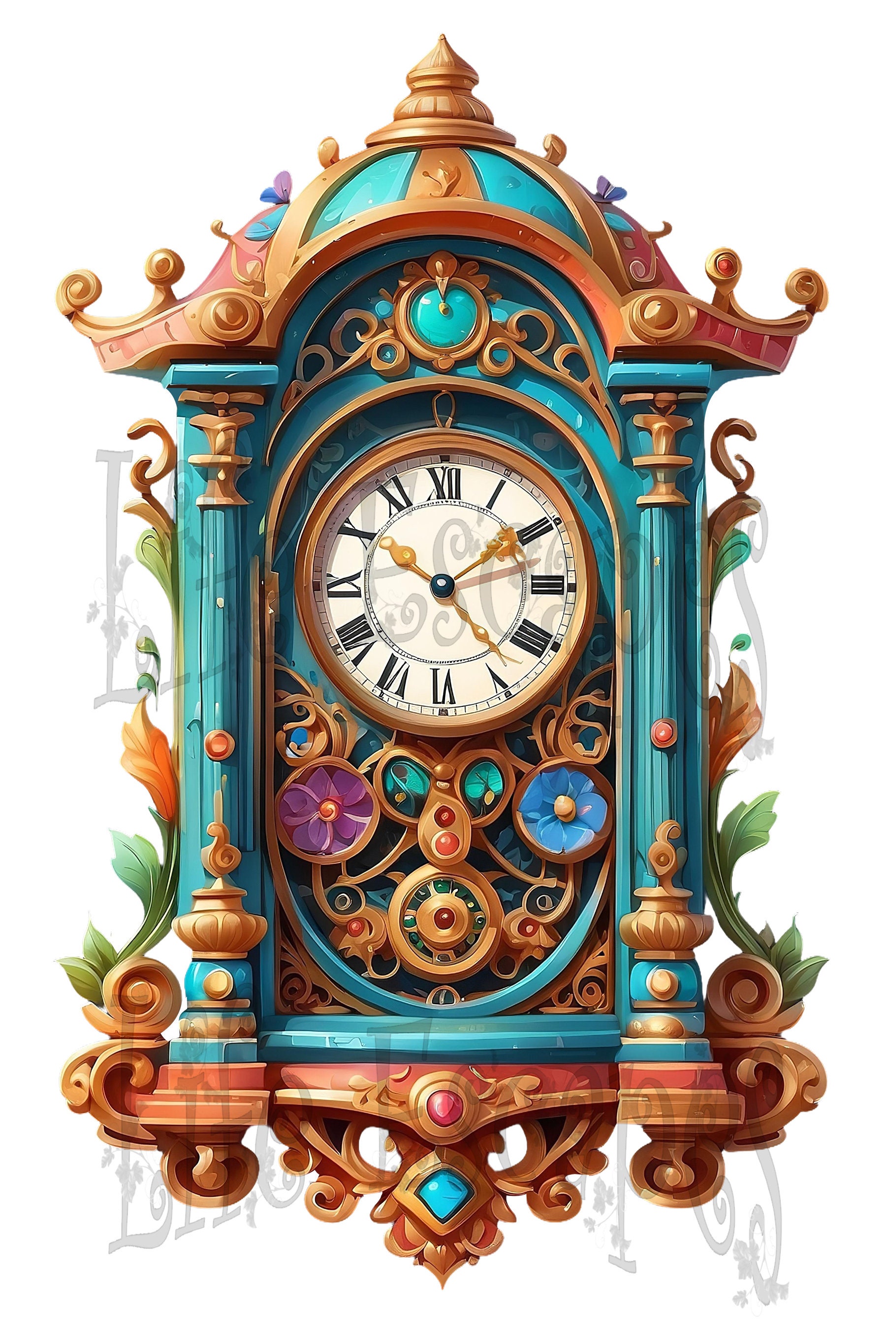 Printable Floral Clock Clipart Bundle Set 1, PNG, Commercial Use ...