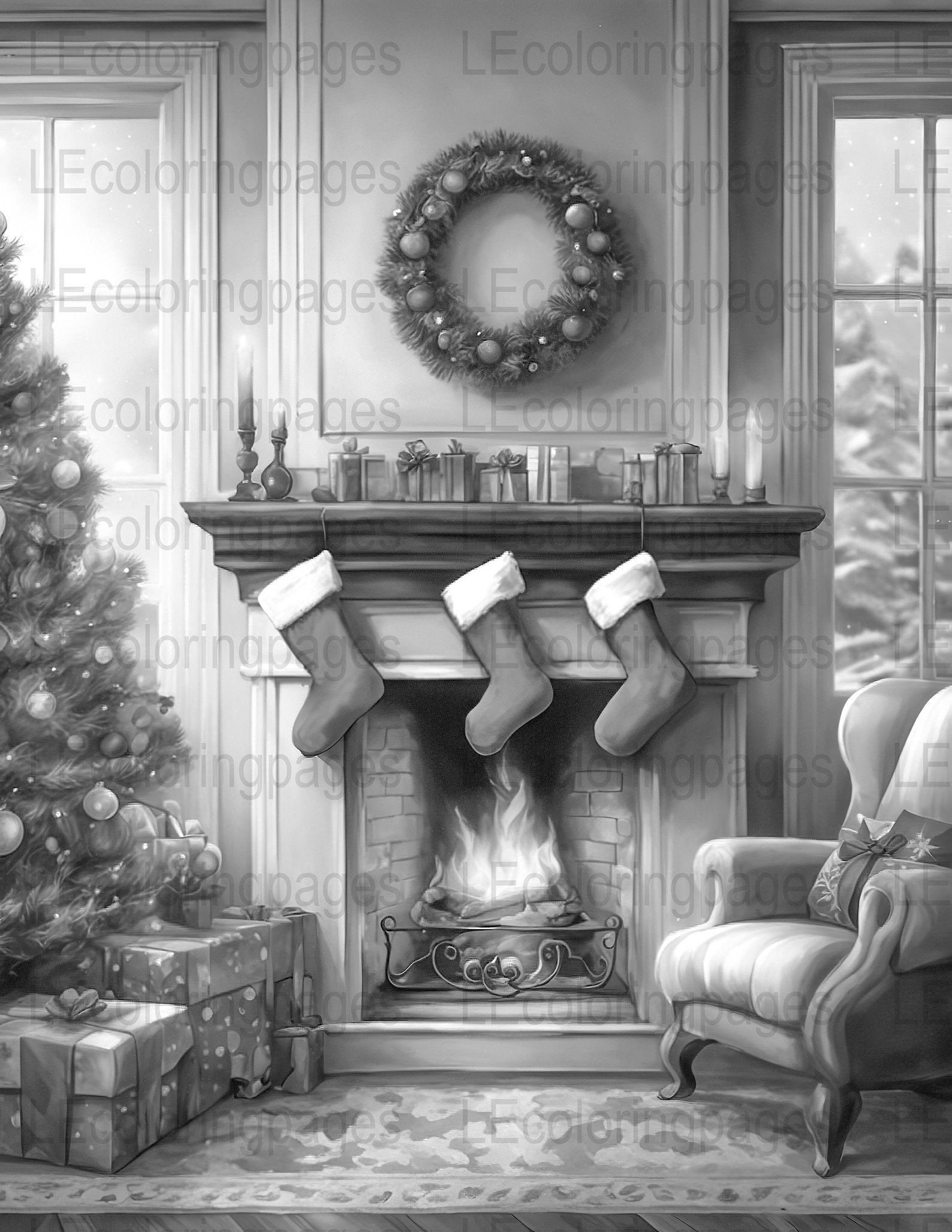 Christmas Coloring Page for Adults, Stockings 82 From Christmas Fun 5 ...