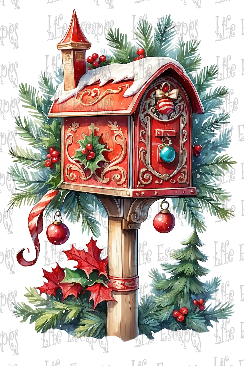 Printable Christmas Mailbox Clipart Set Set 1, PNG, Commercial Use ...