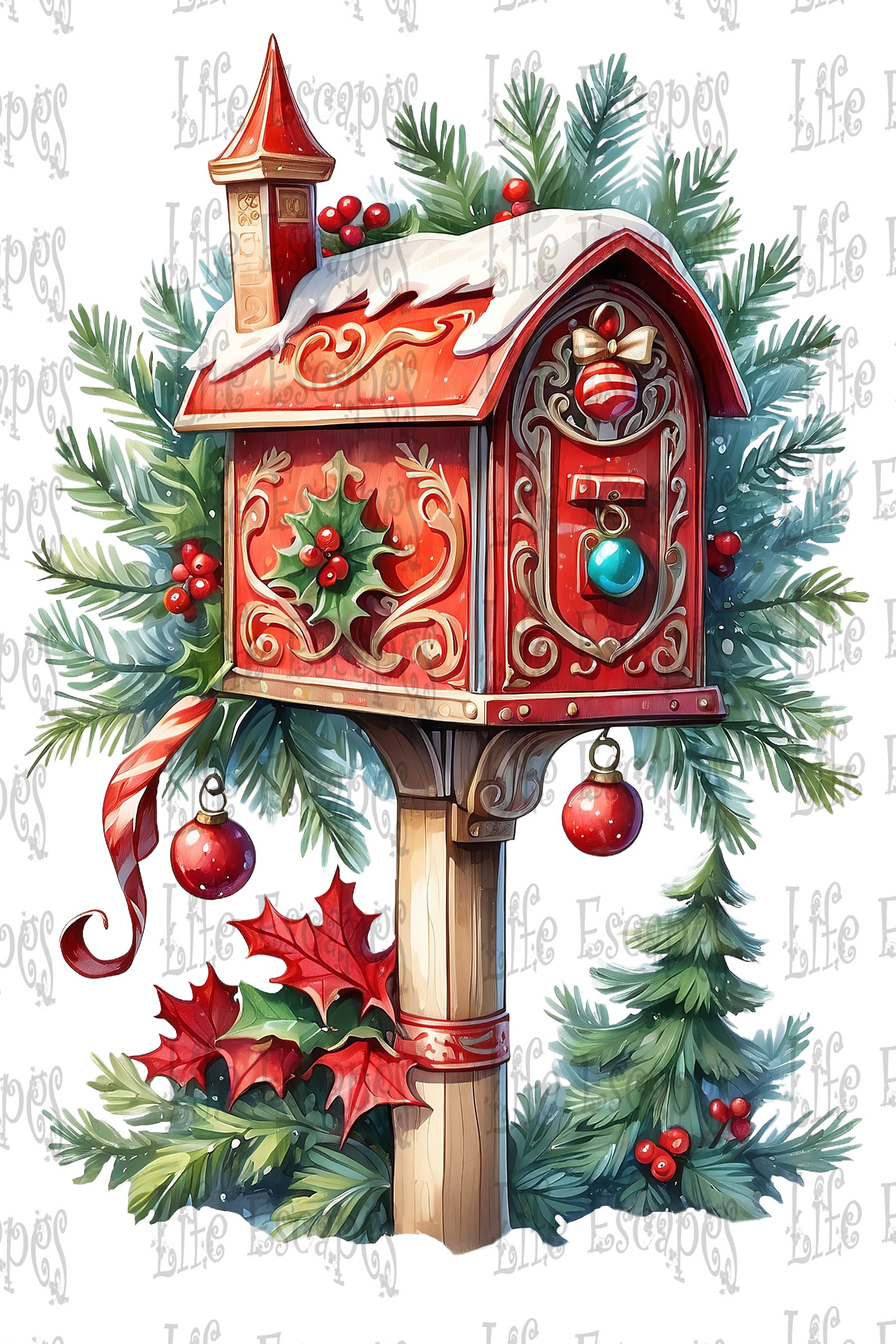 Printable Christmas Mailbox Clipart Set Set 1, PNG, Commercial Use ...