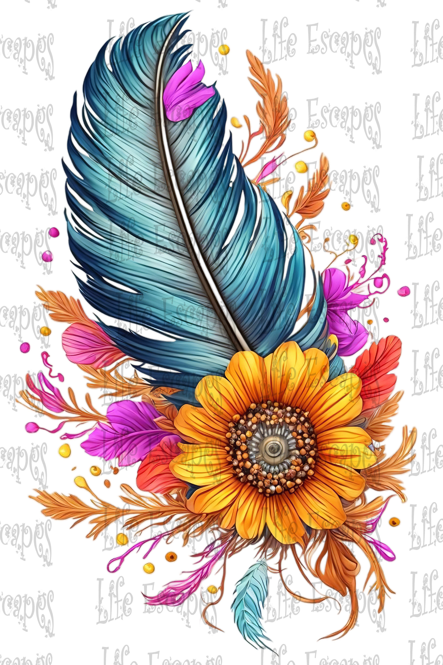 Printable Floral Feathers Clipart Bundle - Set #1, PNG, Commercial Use ...