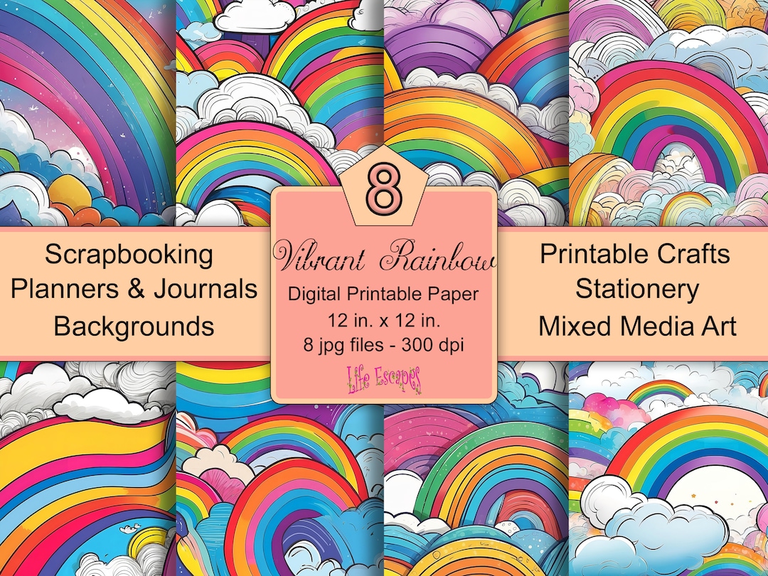 Vibrant Rainbow Digital Paper Pack, Printable Scrapbooking Backgrounds ...