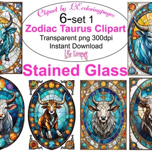 Printable Stained Glass Zodiac Taurus Clipart Bundle - Set #1, PNG ...