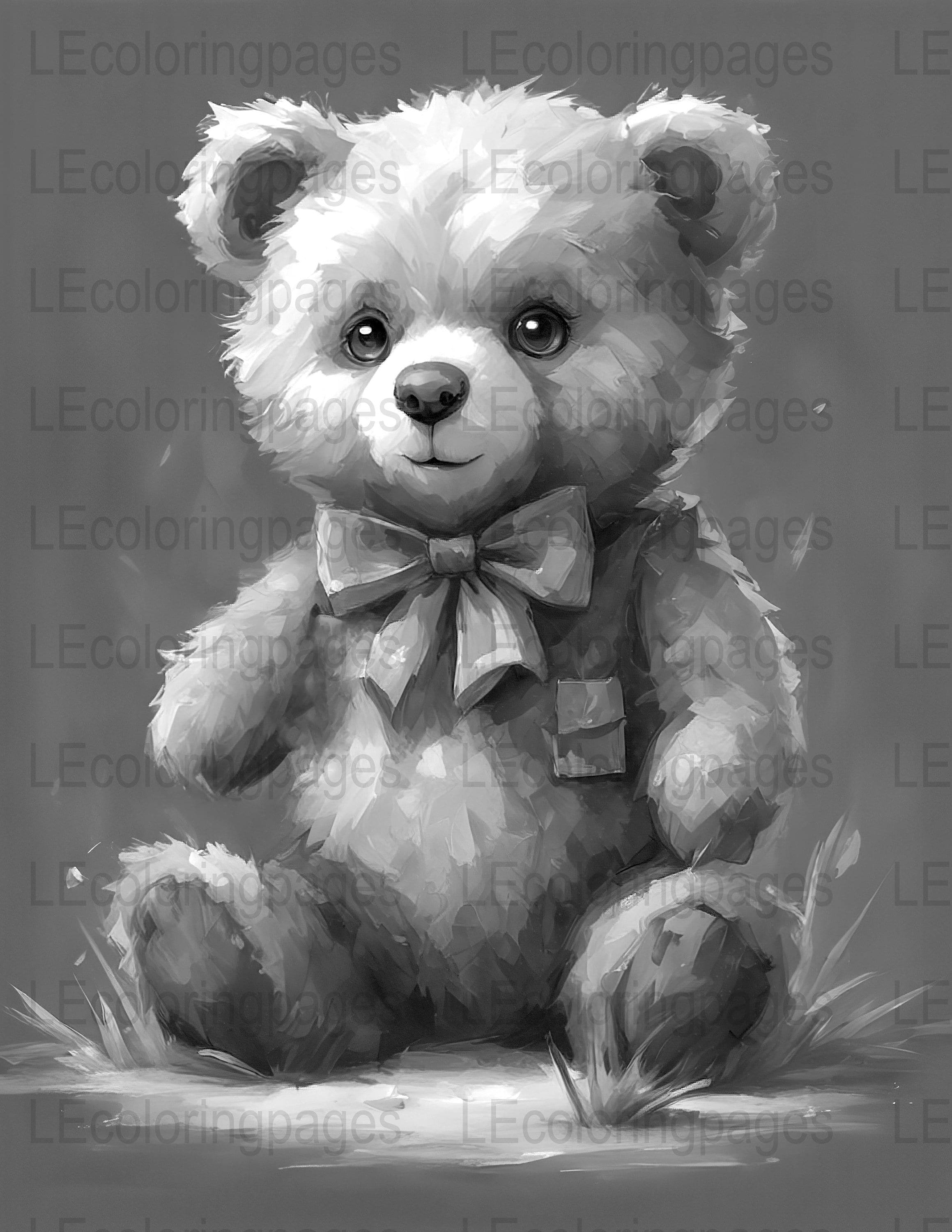 Teddy Bear Grayscale Coloring Page for Adults 4 PDF Instant - Etsy