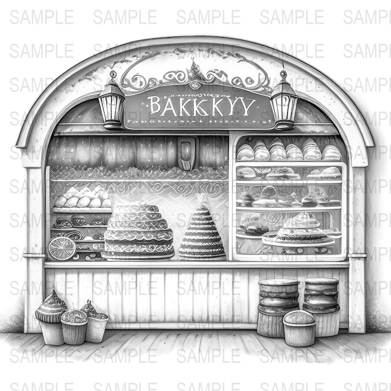 Printable Adult Coloring Page 3D Whimsical Bakery 8x8 - Etsy