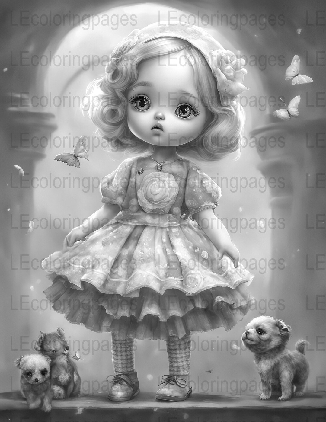 Adult Coloring Page Grayscale Doll, Vintage-inspired Digital Download ...