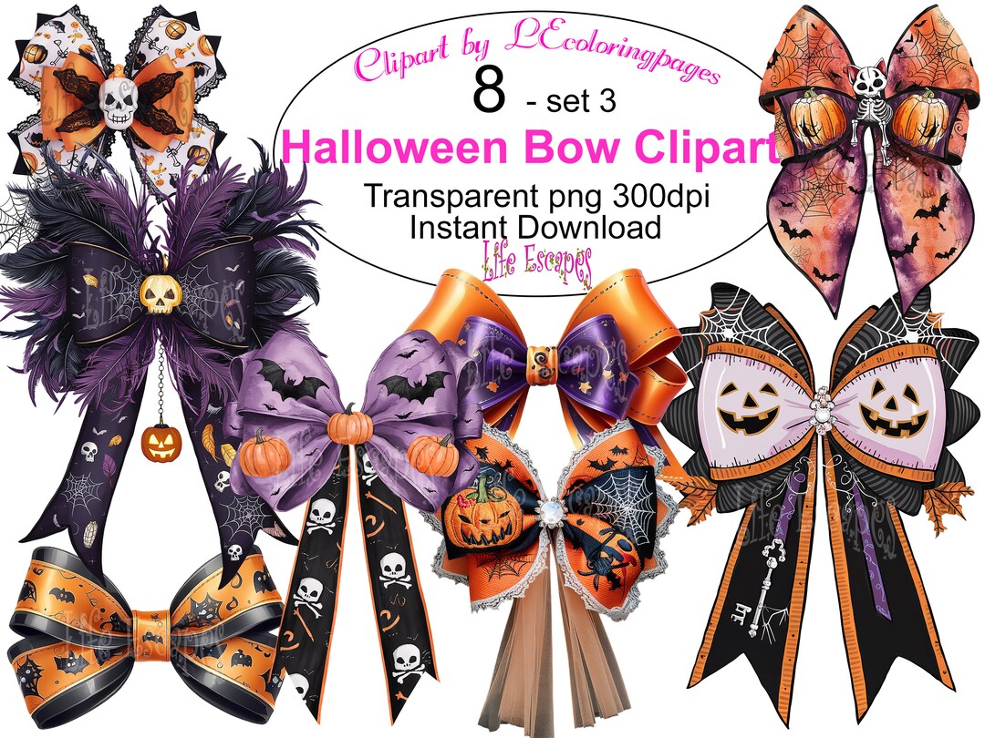 Halloween Bow Clipart Set, 8 Designs, Instant Download, Commercial Use ...
