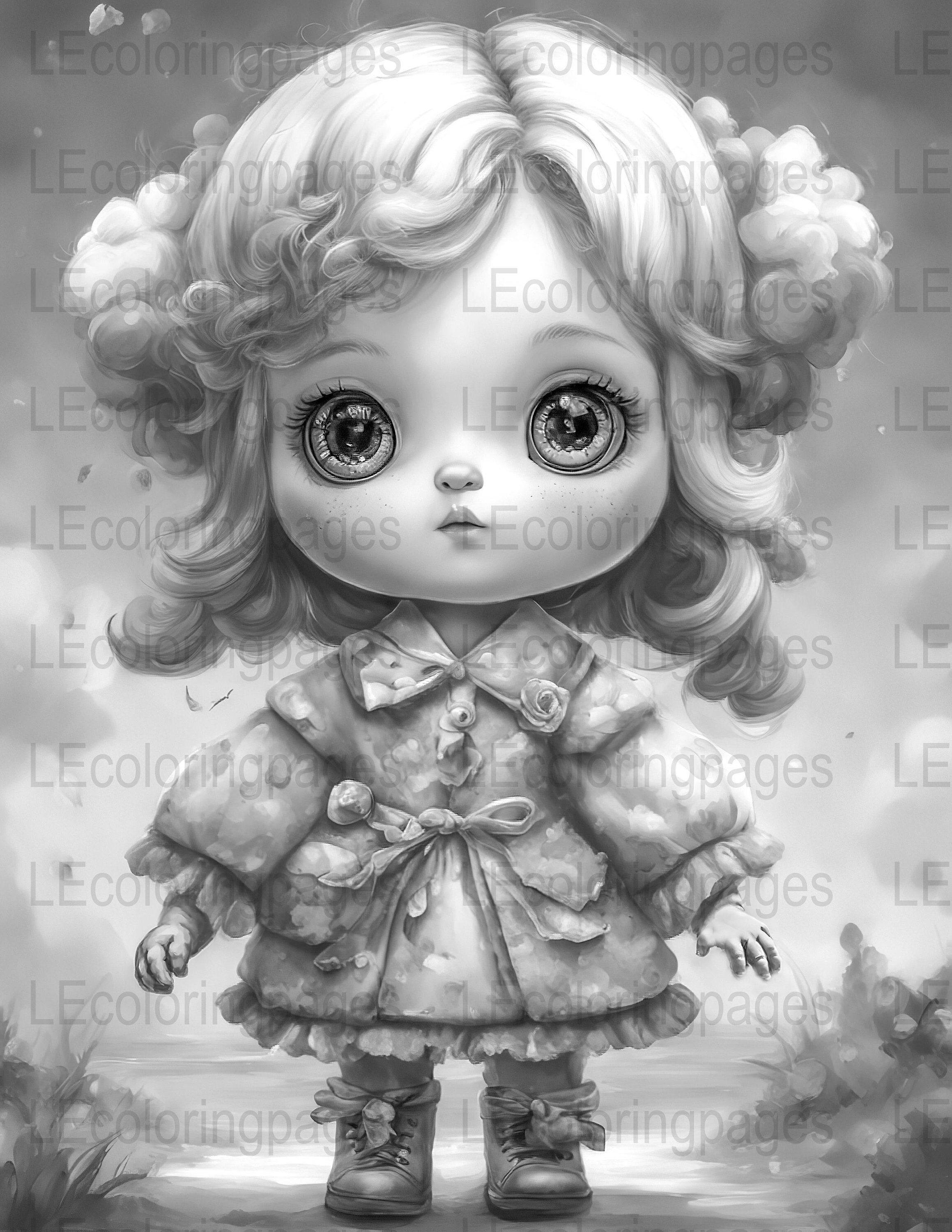 Adult Coloring Page Grayscale Doll Image, Printable Stress Relief ...