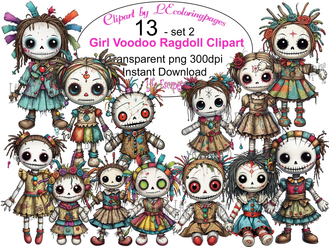 Girl Voodoo Ragdoll Clipart Set, Digital Download, 13 PNG Images, High ...