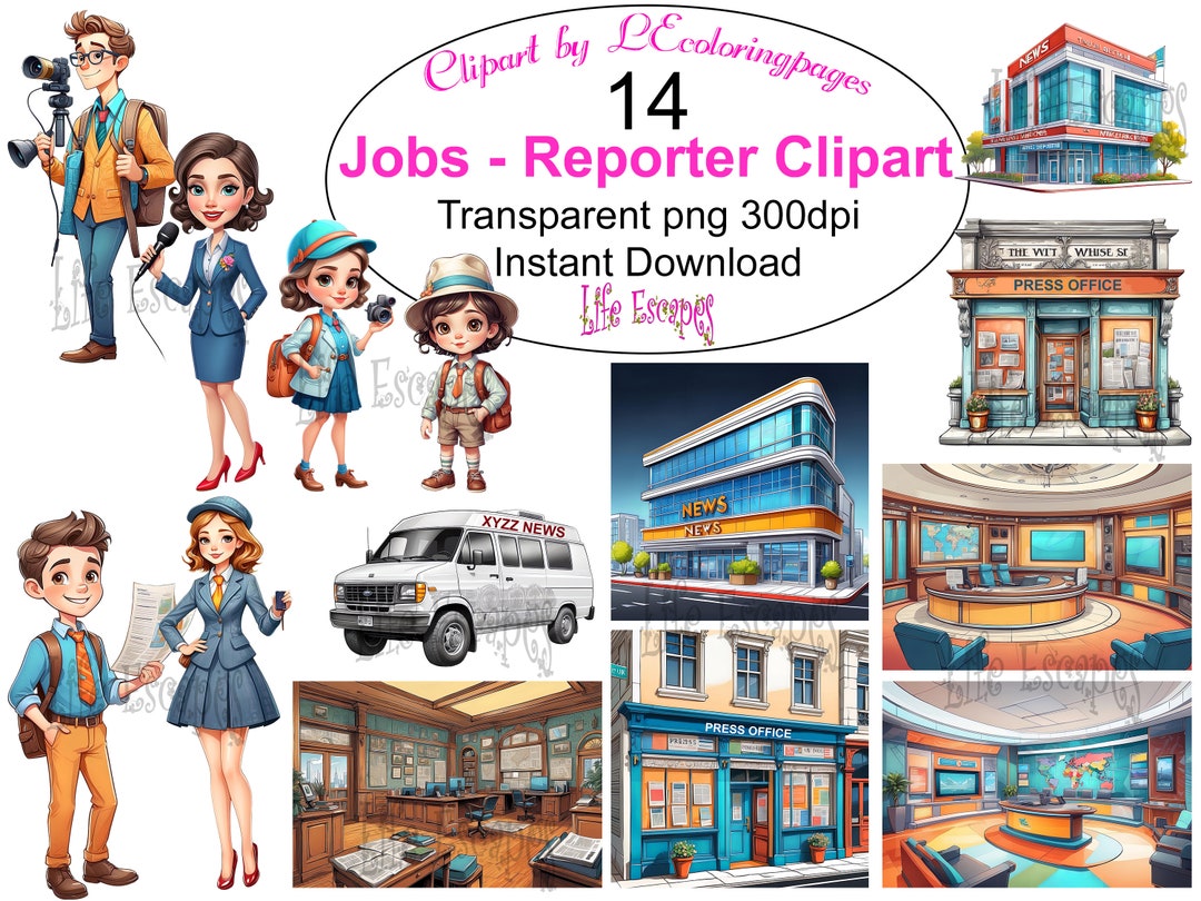 Clipart for Teachers, Reporter and Journalism Theme, Digital PNG ...