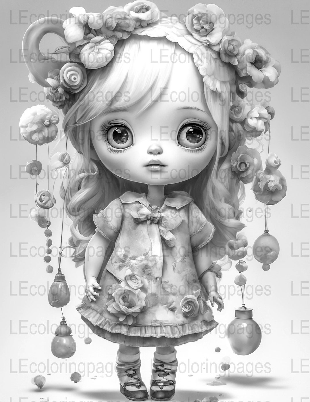 Vintage Doll Coloring Page, Floral Headdress (printable) - Etsy