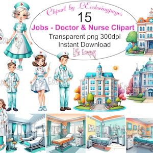 Doctor and Nurse Clipart Set, 15 Medical Profession Images, Hospital ...