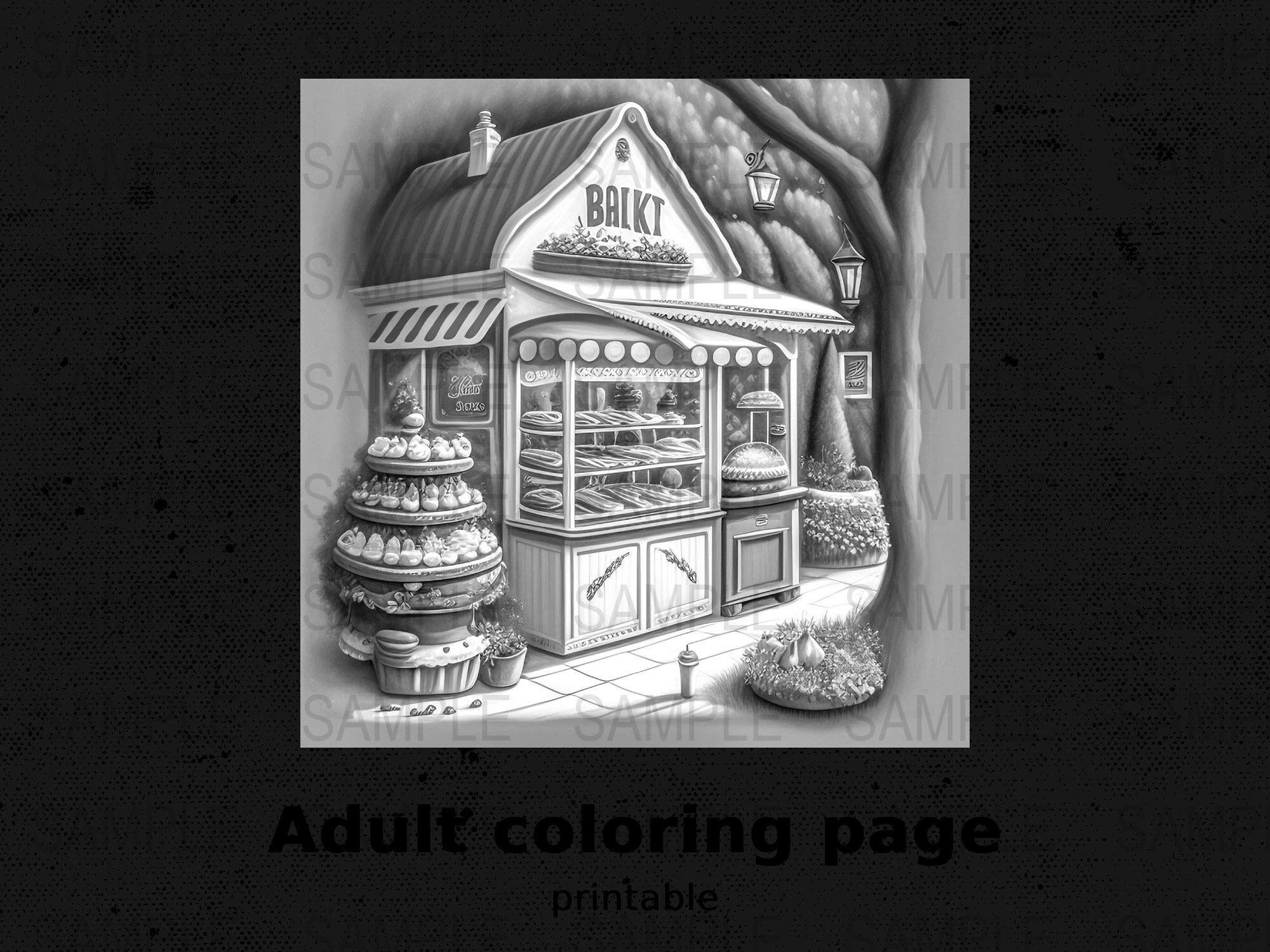 Printable Adult Coloring Page, 3D Whimsical Bakery 8x8 Printable ...