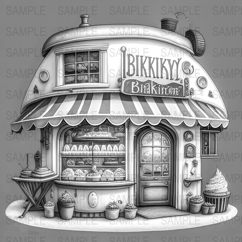 Printable Adult Coloring Page 3D Whimsical Bakery 8x8 - Etsy