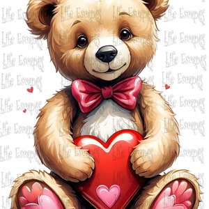 Printable Valentine Bear Clipart Bundle - Set #1, PNG, Commercial Use ...